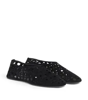 Alaïa Suede Vienne Laser Cut Ballet Flats - Black