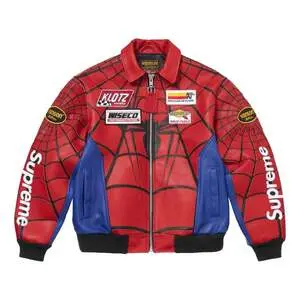 Supreme X Vanson Leathers Spider-man Bomber Jacket - Red