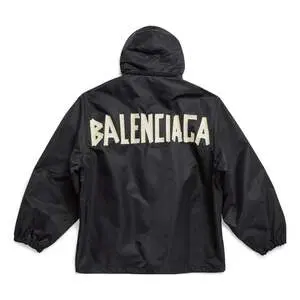 Balenciaga Tape Type Hooded Windbreaker Jacket - Black