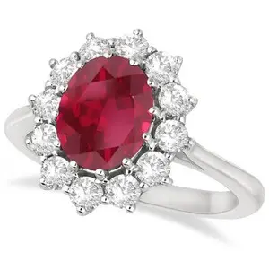 ALLUREZ 14k White Gold Oval Gemstone And Diamond Halo Ring - Ruby/white Gold