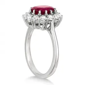 ALLUREZ 14k White Gold Oval Gemstone And Diamond Halo Ring - Ruby/white Gold