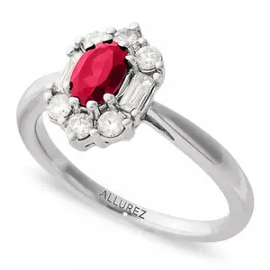ALLUREZ Oval Lab Ruby & Diamond Halo Ring 14k - 1ct/white Gold