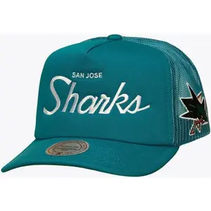 Mitchell & Ness San Jose Sharks Head Coach Trucker Adjustable Hat - Teal