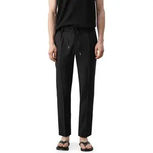 Mango Slim Fit Drawstring Linen Blend Pants Black