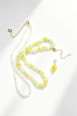 CLASSICHARMS Lulu Strawberry Necklace Set With Pearl And Gemstone Chains