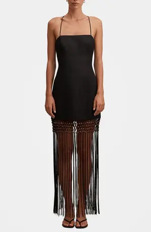 EVER NEW Rayna Macramé Fringe Maxi Dress - Black