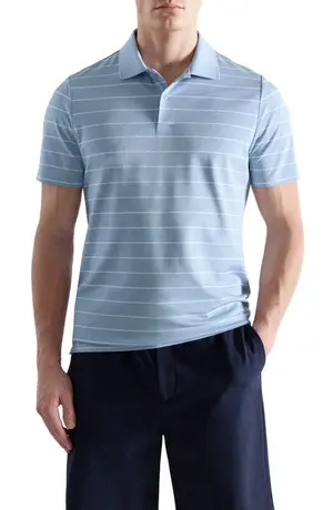 Mango Slim Fit Stripe Coolmax® Piqué Polo Sky Blue