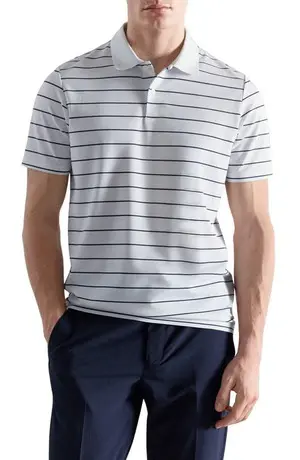 Mango Slim Fit Stripe Coolmax® Piqué Polo - White