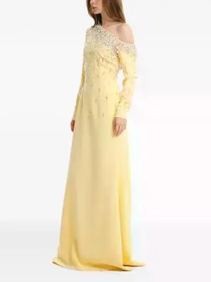 DINA MELWANI Crystal Embellished One-shoulder Maxi Gown