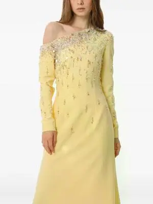 DINA MELWANI Crystal Embellished One-shoulder Maxi Gown