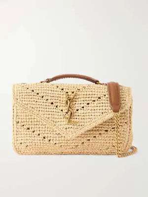 Saint Laurent Loulou Mini Leather-trimmed Raffia Shoulder Bag - Neutral
