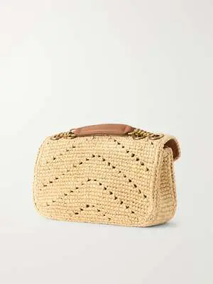 Saint Laurent Loulou Mini Leather-trimmed Raffia Shoulder Bag