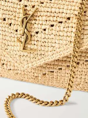 Saint Laurent Loulou Mini Leather-trimmed Raffia Shoulder Bag