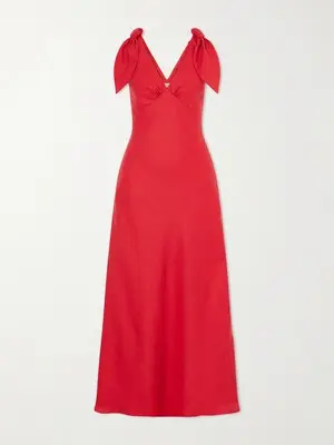 Faithfull The Brand Solana Linen Maxi Dress With Knotted Shoulders - Red
