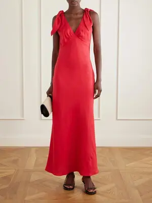 Faithfull The Brand Solana Linen Maxi Dress With Knotted Shoulders