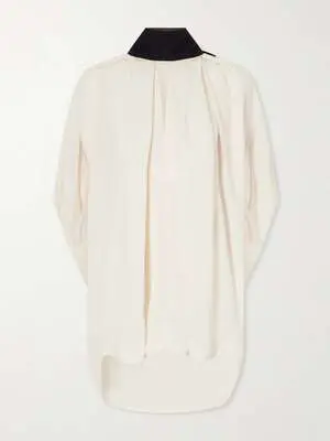 LANVIN Bow-detailed Crepe Halterneck Blouse - Cream