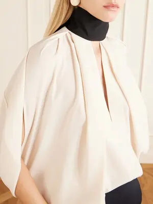 LANVIN Bow-detailed Crepe Halterneck Blouse - Neutrals