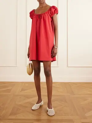 Faithfull The Brand Marblau Gathered Cotton-poplin Mini Dress