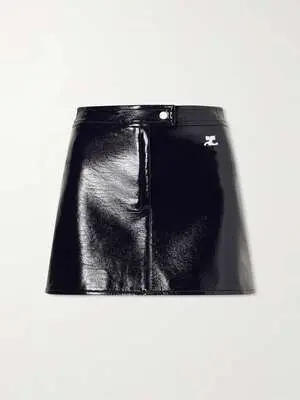 COURREGES Reedition Appliquéd Coated Cotton-blend Mini Skirt - Navy