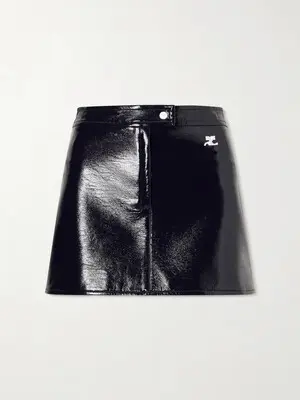 COURREGES Courrèges Appliquéd Coated Cotton-Blend Mini Skirt Navy