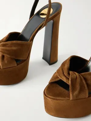 Saint Laurent Suede Platform Sandals - Brown