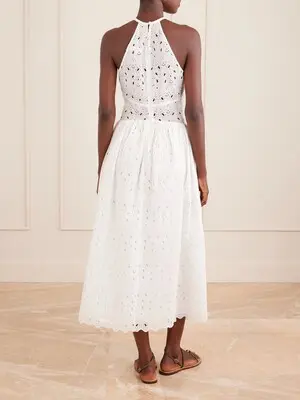 FRAME Scalloped Broderie Anglaise Halterneck Midi Dress