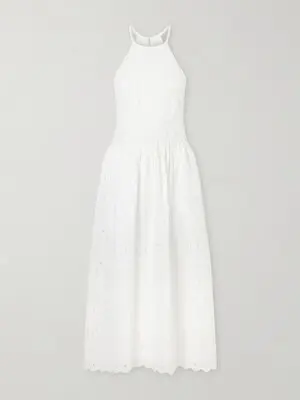 FRAME Scalloped Broderie Anglaise Halterneck Midi Dress