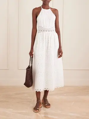 FRAME Scalloped Broderie Anglaise Halterneck Midi Dress