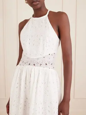 FRAME Scalloped Broderie Anglaise Halterneck Midi Dress