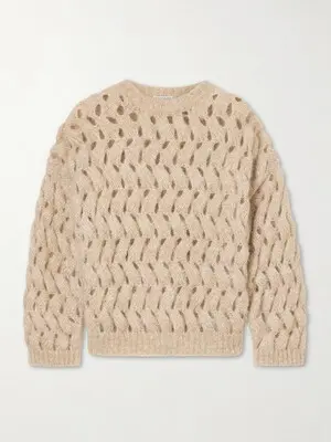 Brunello Cucinelli Sequin-embellished Open-knit Mohair-blend Sweater - Neutrals