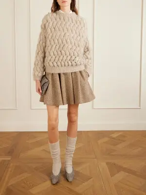 Brunello Cucinelli Sequin-embellished Open-knit Mohair-blend Sweater - Neutrals