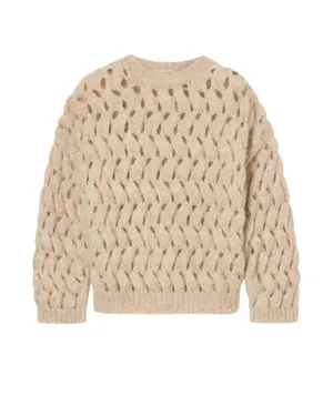 Brunello Cucinelli Sequin-embellished Open-knit Mohair-blend Sweater - Neutrals