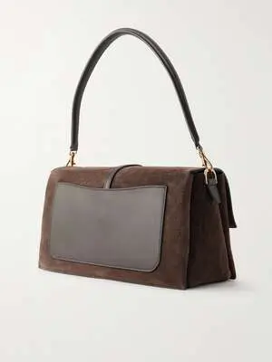 TOD'S Tracollina Mosch Small Leather-trimmed Suede Shoulder Bag - Chocolate