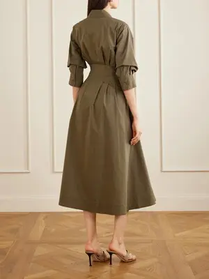 Simkhai Jazz Pintucked Cotton-blend Midi Shirt Dress - Green