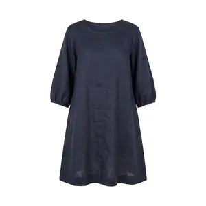 Adrift Clothing Hazel Short Linen Shift Dress In Navy - Blue