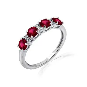 KIERA 4mm Round Cut Created Ruby And Lab Grown Diamond Accent Half Band Ring - White