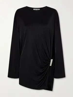Attico Gathered Satin Mini Dress - Black