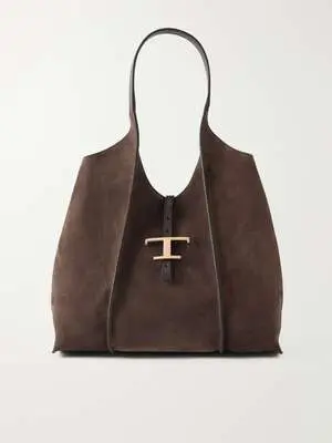 TOD'S T Timeless Medium Suede Shoulder Bag - Chocolate