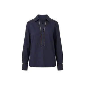 Adrift Clothing Ella Collared Top In Navy Outline - Blue