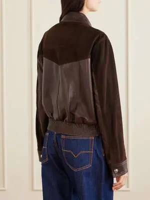 Versace Greca-embossed Leather And Suede Jacket