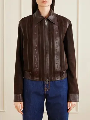 Versace Greca-embossed Leather And Suede Jacket