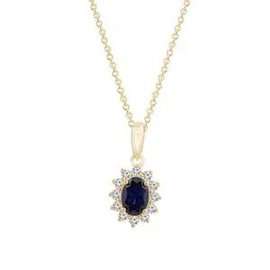KIERA Sapphire Oval With Lab Grown Diamond Accent Halo Pendant Necklace - Yellow