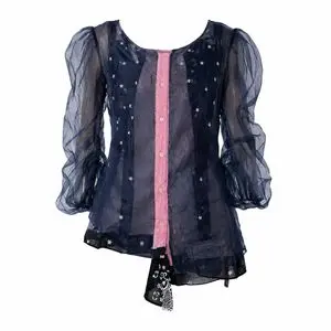 MIRO MISLJEN Blue / Pink Sheer Star Organza Blouse - Blue/pink