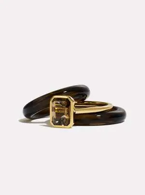 BY PARIAH Lumen Stone Stack | Smokey Quartz Ring Set
