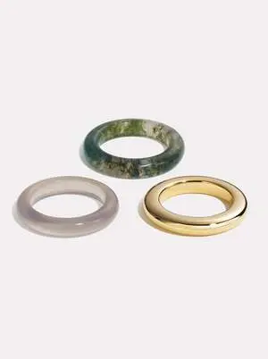 BY PARIAH Stone Trilogy Gold Stack | Moss & Grey Agate