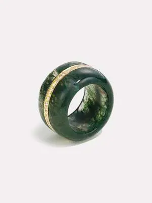 BY PARIAH Diamond Pebble Cocktail Ring | Moss Agate - Green