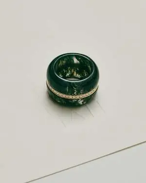 BY PARIAH Diamond Pebble Cocktail Ring | Moss Agate