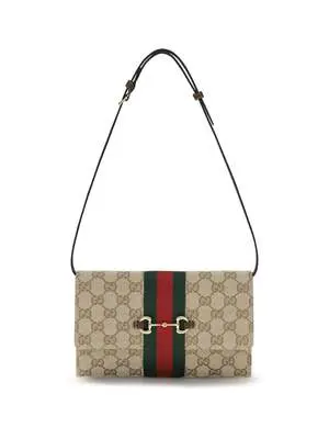 Gucci Horsebit Web Wallet With Shoulder Strap - Brown