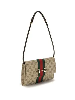 Gucci Horsebit Web Wallet With Shoulder Strap - Brown