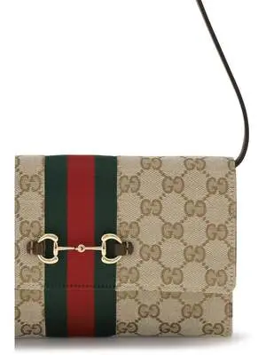 Gucci Horsebit Web Wallet With Shoulder Strap - Brown